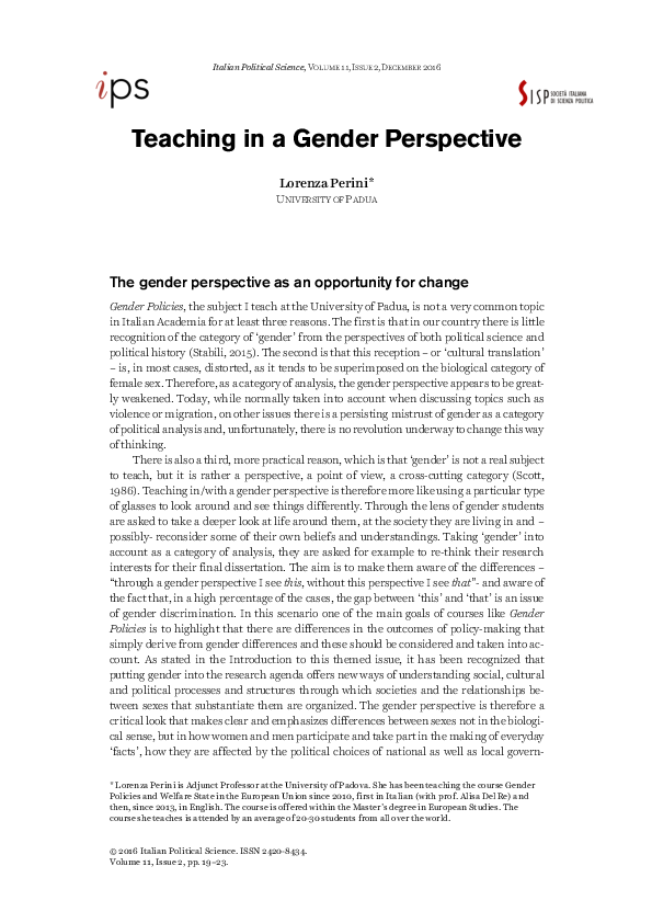 (PDF) Teaching in a Gender Perspective