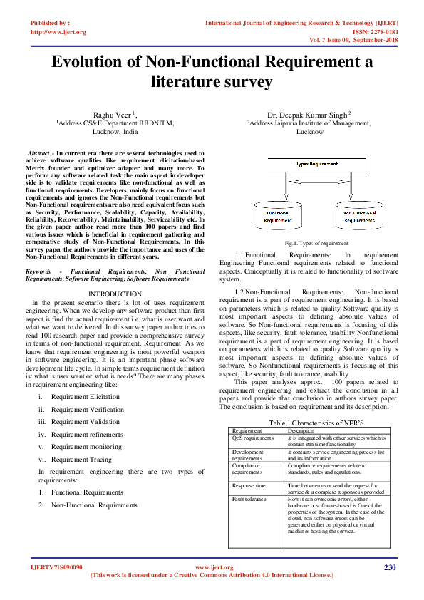 (PDF) Evolution of Non-Functional Requirement a Literature Survey