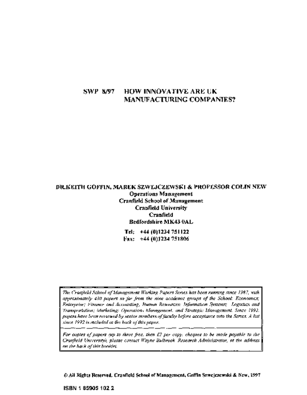 (PDF) How innovative are UK manufacturing companies