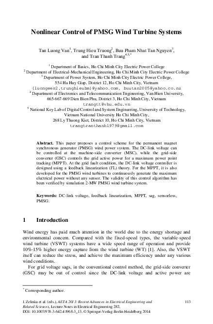 Pdf Nonlinear Control Of Pmsg Wind Turbine Systems