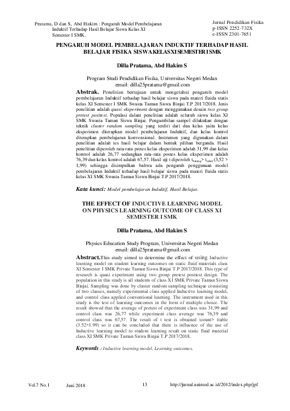 (PDF) The Effect of Inductive Learning Model on Learning Result of Class XI Semester I SMK ...