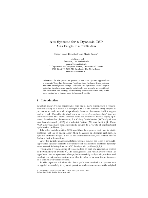 (PDF) Ant Systems for a Dynamic TSP - Ants Caught in a Traffic Jam