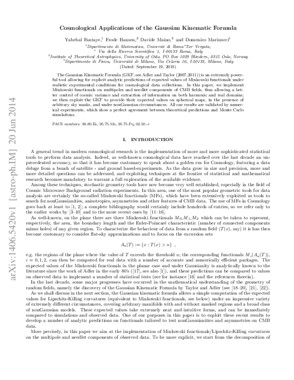 (PDF) Cosmological Applications of the Gaussian Kinematic Formula