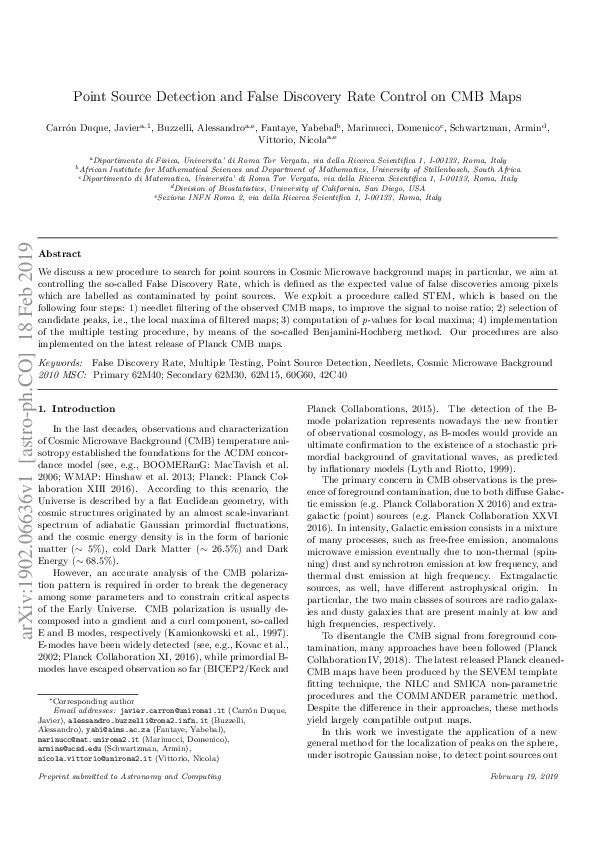 (PDF) Point source detection and false discovery rate control on CMB maps | yabebal fantaye ...