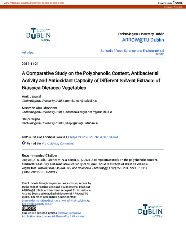 (PDF) A comparative study on the polyphenolic content, antibacterial activity and antioxidant ...