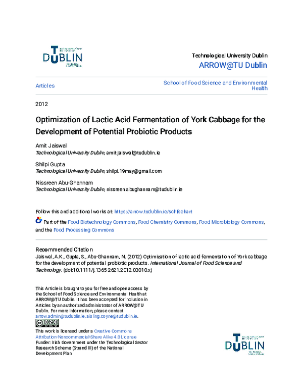 (PDF) Optimisation of lactic acid fermentation of York cabbage for the ...
