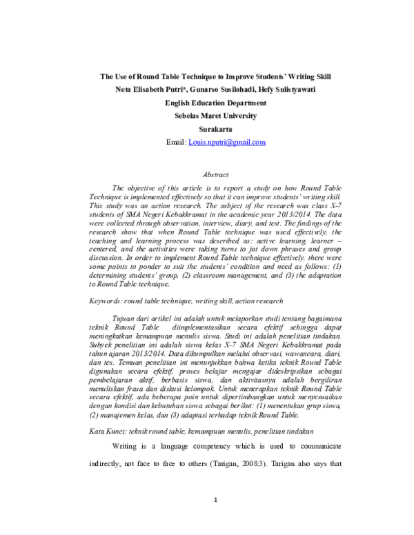 (PDF) The Use of Round Table Technique to Improve Students’ Writing Skill
