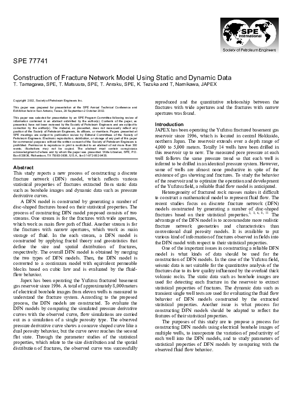 Pdf Construction Of Fracture Network Model Using Static And Dynamic Data
