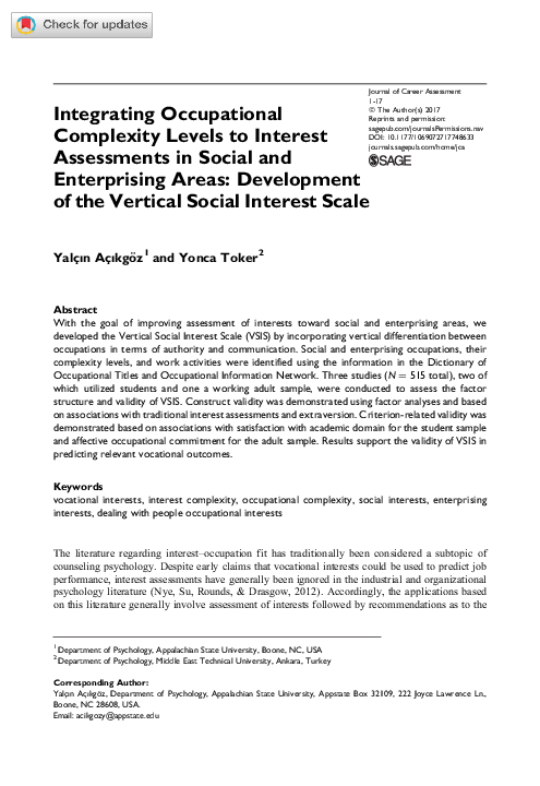 (PDF) Integrating Occupational Complexity Levels to Interest ...