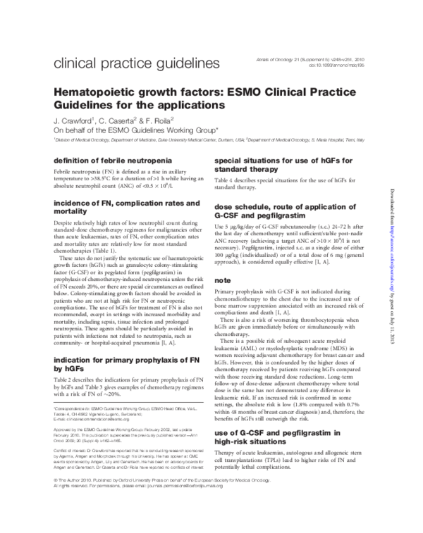 (PDF) Hematopoietic growth factors: ESMO Clinical Practice Guidelines for the applications