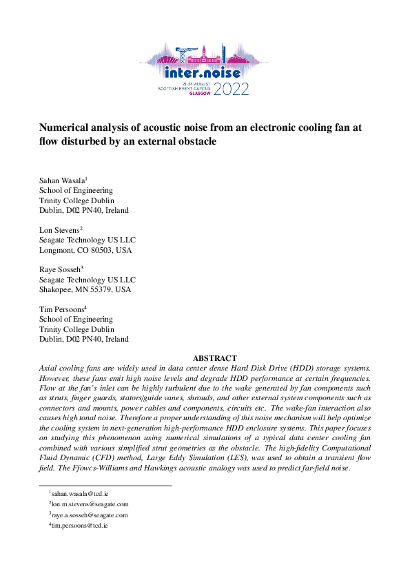 (PDF) Numerical analysis of acoustic noise from an electronic cooling ...