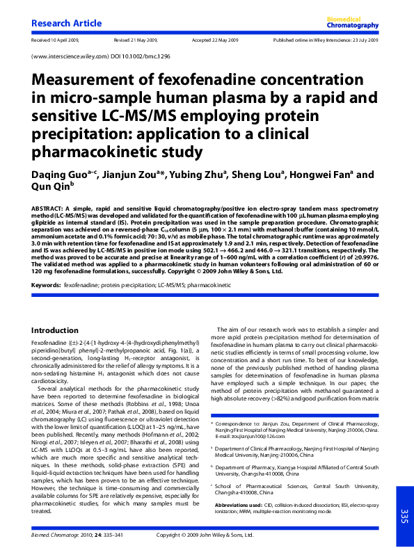 (PDF) Measurement of fexofenadine concentration in micro-sample human ...