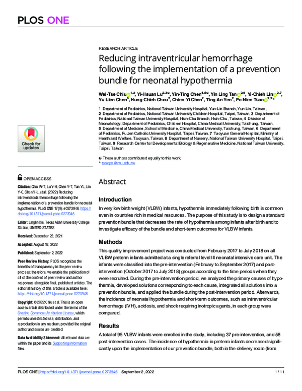 (PDF) Reducing intraventricular hemorrhage following the implementation ...