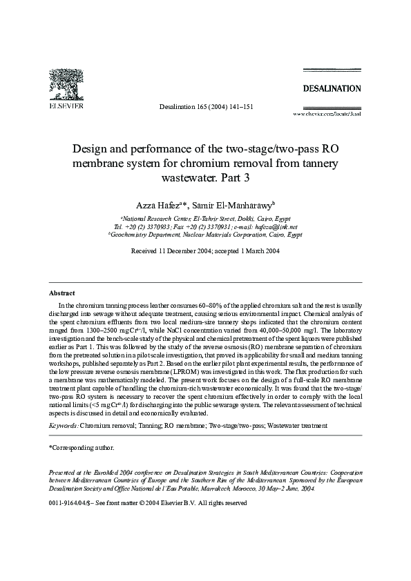 (PDF) Design and performance of the two-stage/two-pass RO membrane ...