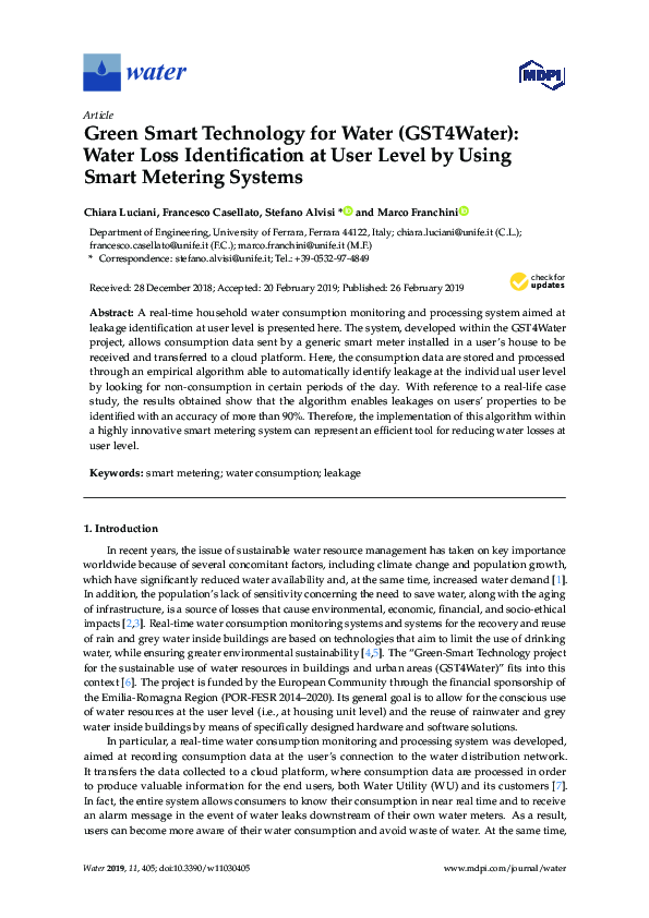 (PDF) Green Smart Technology for Water (GST4Water): Water Loss ...