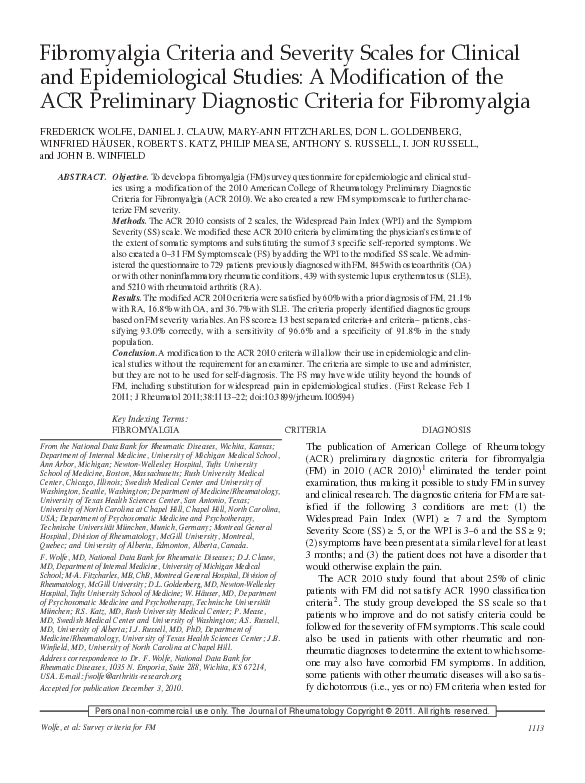 (PDF) Fibromyalgia Criteria and Severity Scales for Clinical and ...