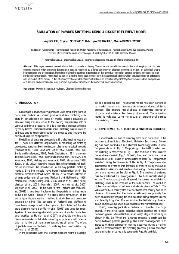Pdf Simulation Of Powder Sintering Using A Discrete Element Model
