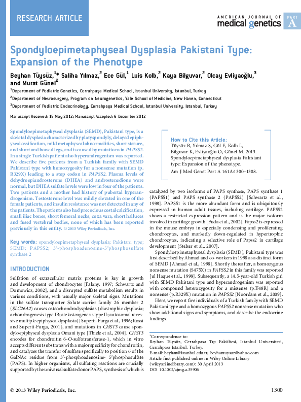 (PDF) Spondyloepimetaphyseal dysplasia Pakistani type: Expansion of the ...