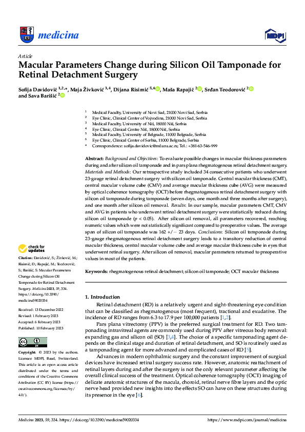 (PDF) Macular Parameters Change during Silicon Oil Tamponade for ...