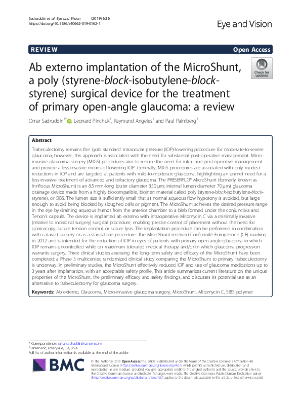 (PDF) Ab externo implantation of the MicroShunt, a poly (styrene-block ...