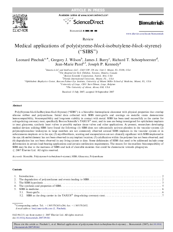 (PDF) Medical applications of poly(styrene-block-isobutylene-block ...