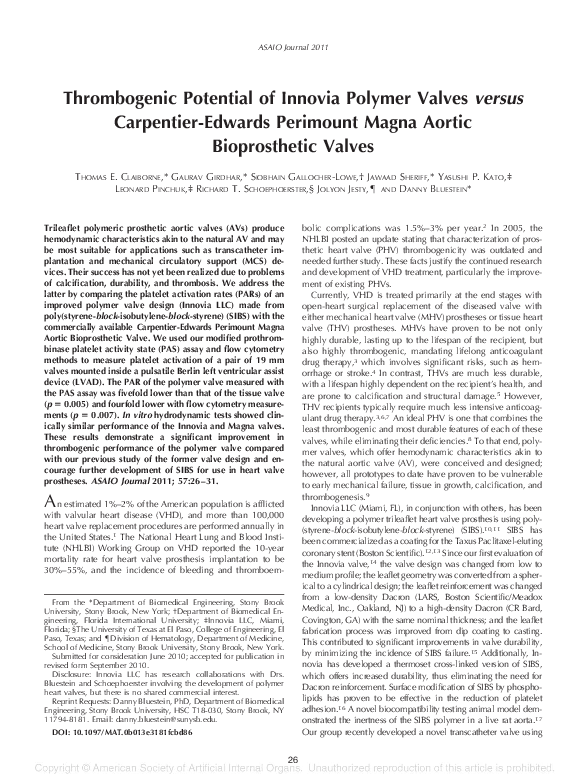 (PDF) Thrombogenic Potential of Innovia Polymer Valves versus ...