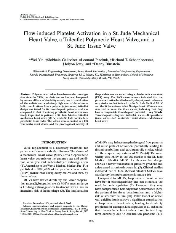 (PDF) Flow-induced Platelet Activation in a St. Jude Mechanical Heart ...