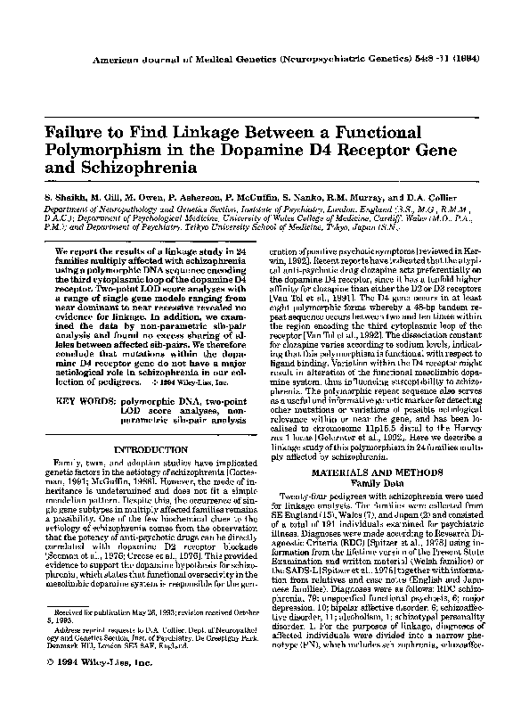 (PDF) Failure to find linkage between a functional polymorphism in the dopamine D4 receptor gene ...