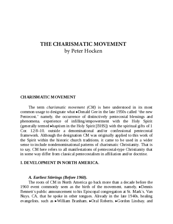(PDF) "THE CHARISMATIC MOVEMENT" by Mgr. Peter Hocken