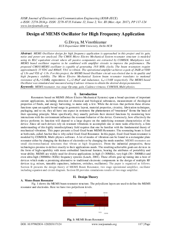 (PDF) Design of MEMS Oscillator for High Frequency Application