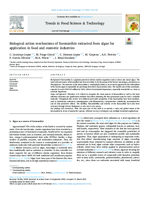 (PDF) Biological action mechanisms of fucoxanthin extracted from algae for application in food ...