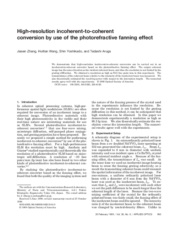 (PDF) High-Resolution Incoherent-to-Coherent Conversion by use of the ...