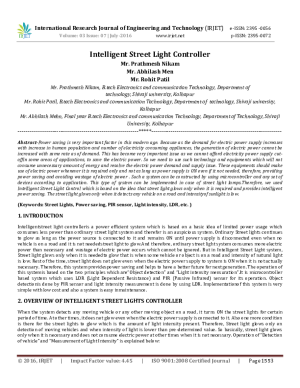 (PDF) Intelligent Street Light Controller