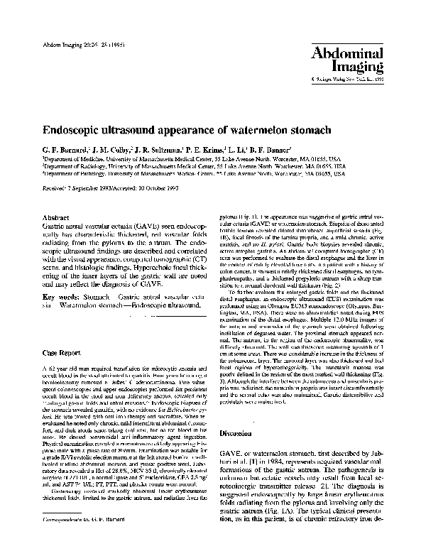 (PDF) Endoscopic ultrasound appearance of watermelon stomach