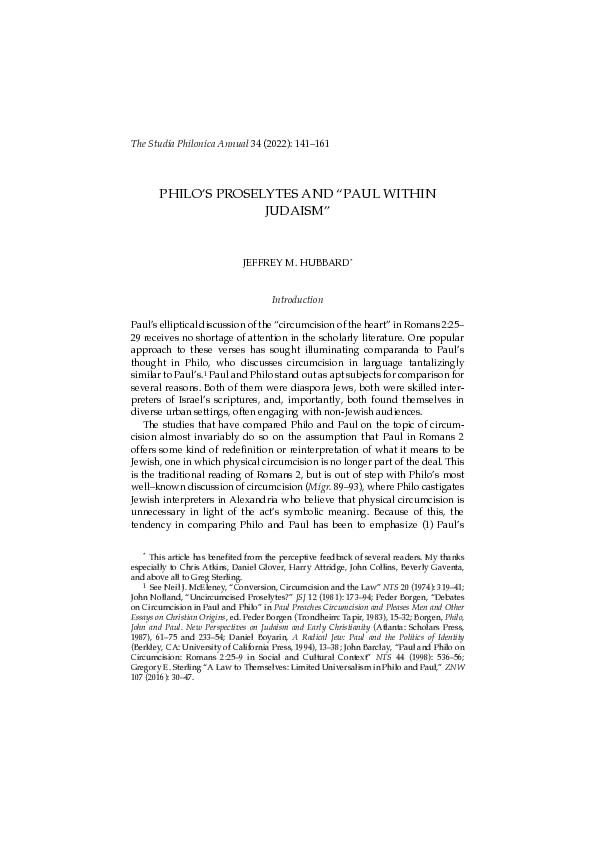 (PDF) Philo's Proselytes and "Paul within Judaism"