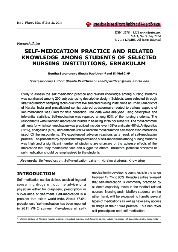 (PDF) Self Medication Practice and Related Knowledge Among Students of ...