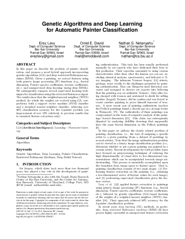 (PDF) Genetic algorithms and deep learning for automatic painter classification