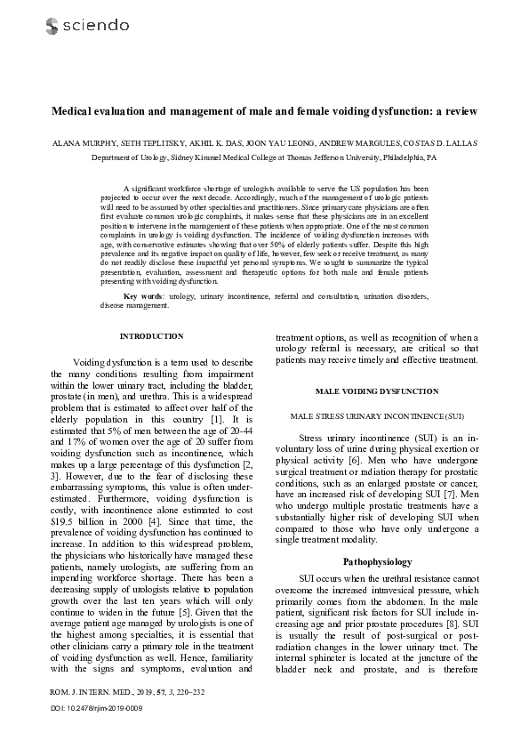 (PDF) Medical evaluation and management of male and female voiding ...