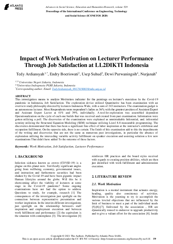 (PDF) Impact of Work Motivation on Lecturer Performance Through Job Satisfaction at LL2DIKTI ...