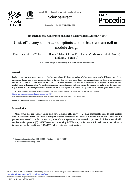 (PDF) Cost, Efficiency and Material Optimisation of Back-contact Cell ...