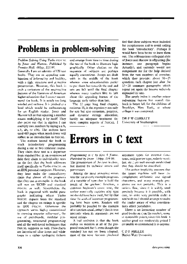 Pdf Problem Solving Using Turbo Pascal