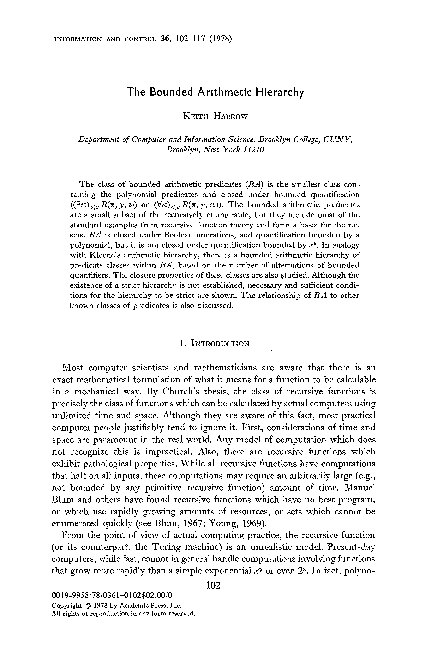 (PDF) The bounded arithmetic hierarchy | Keith Harrow - Academia.edu