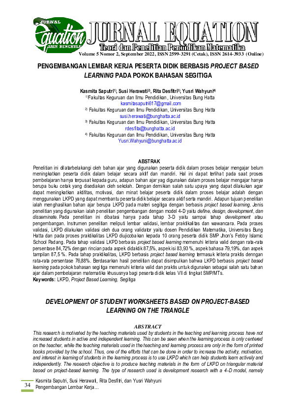 (PDF) Pengembangan Lembar Kerja Peserta Didik Berbasis Project Based Learning Pada Pokok Bahasan ...