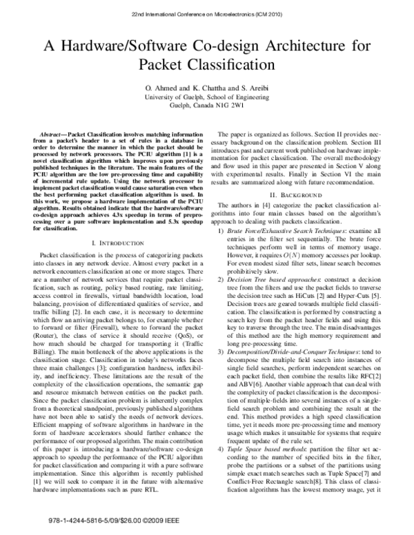 Pdf A Hardware Software Co Design Architecture For Packet Classification
