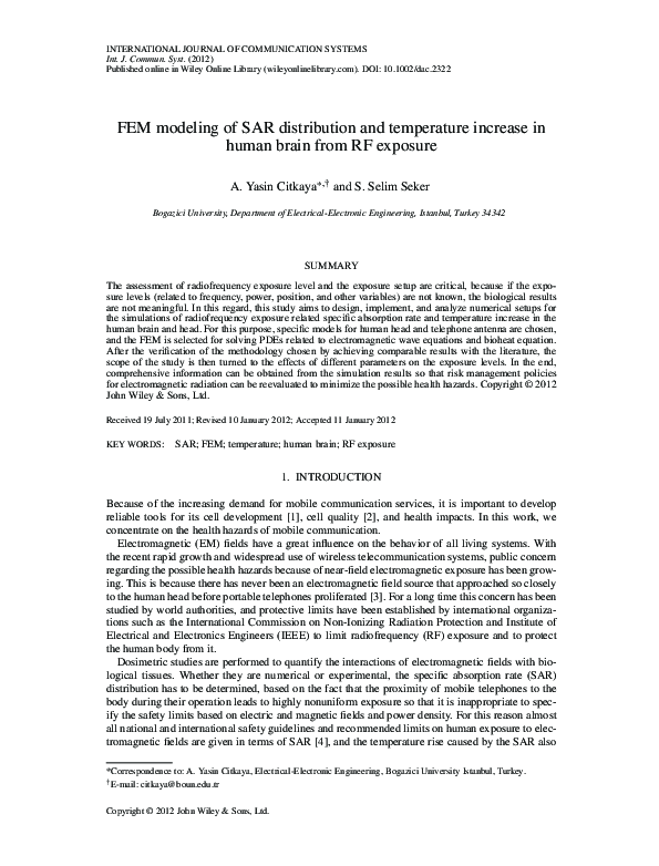 (PDF) FEM modeling of SAR distribution and temperature increase in ...