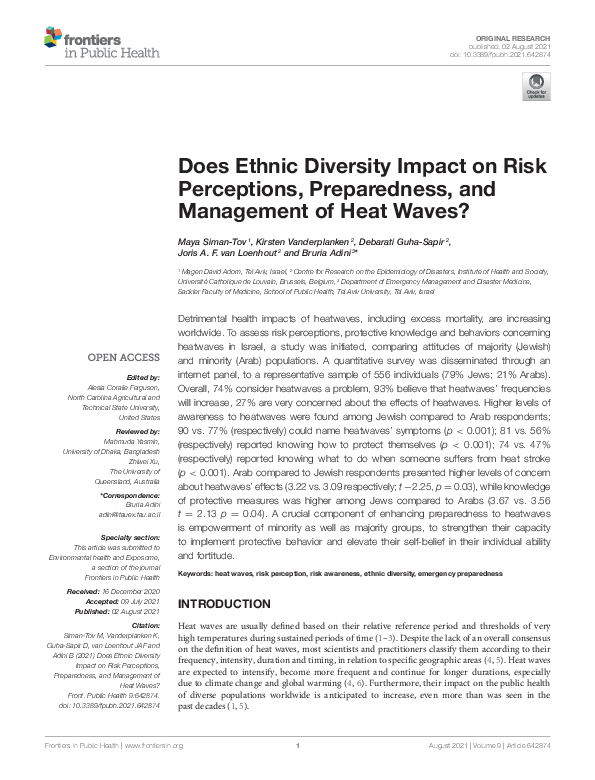 (PDF) Does Ethnic Diversity Impact on Risk Perceptions, Preparedness, and Management of Heat Waves?