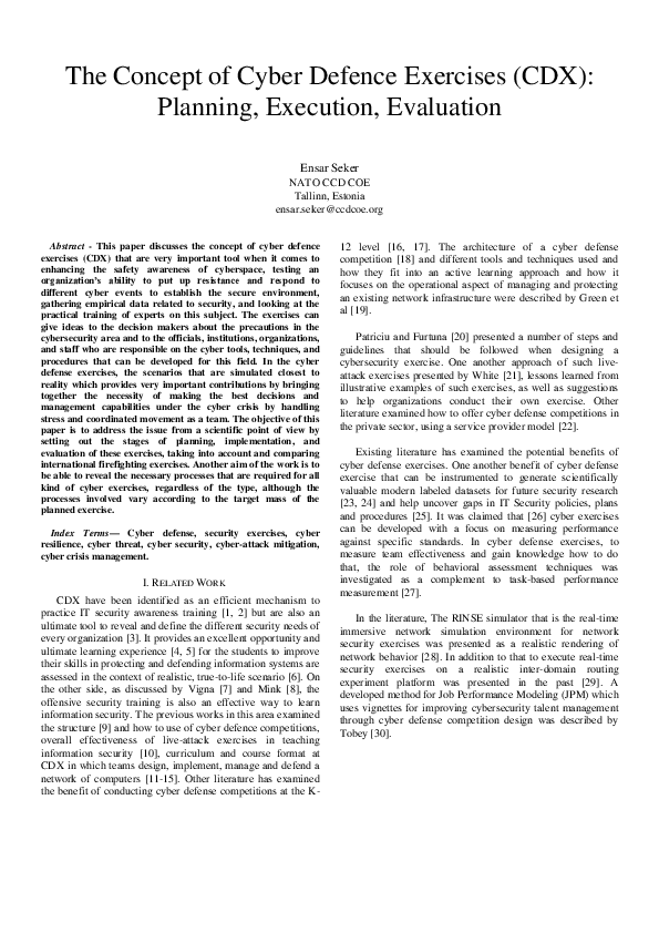 (PDF) The Concept of Cyber Defence Exercises (CDX): Planning, Execution ...