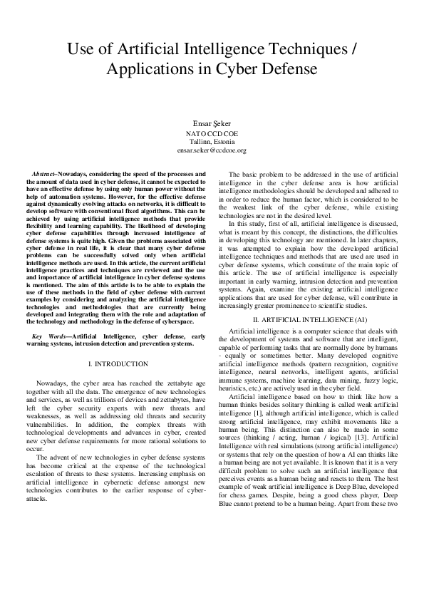 (PDF) Use of Artificial Intelligence Techniques / Applications in Cyber ...