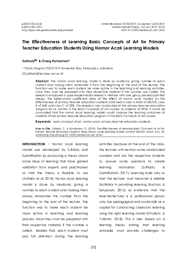 (PDF) The Effectiveness of Learning Basic Concepts of Art for Primary ...