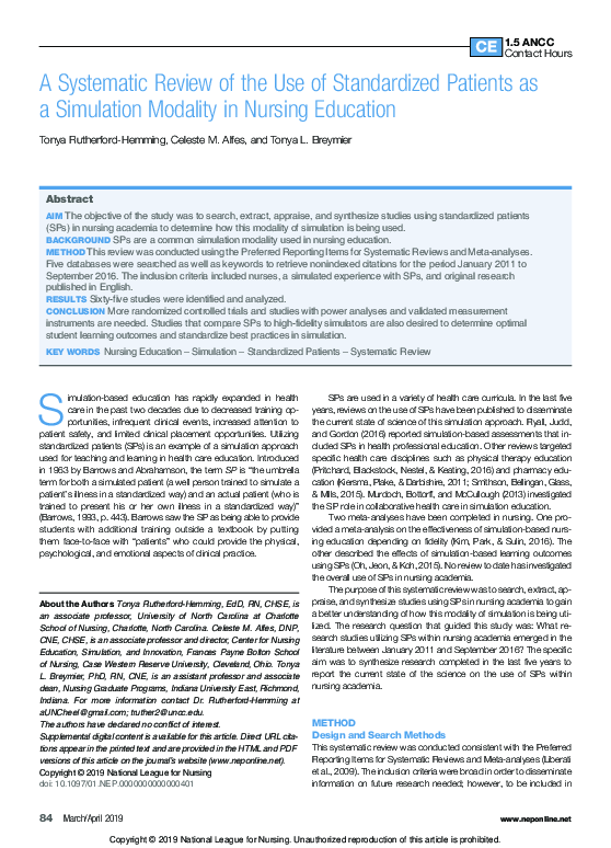 (PDF) A Systematic Review of the Use of Standardized Patients as a Simulation Modality in ...